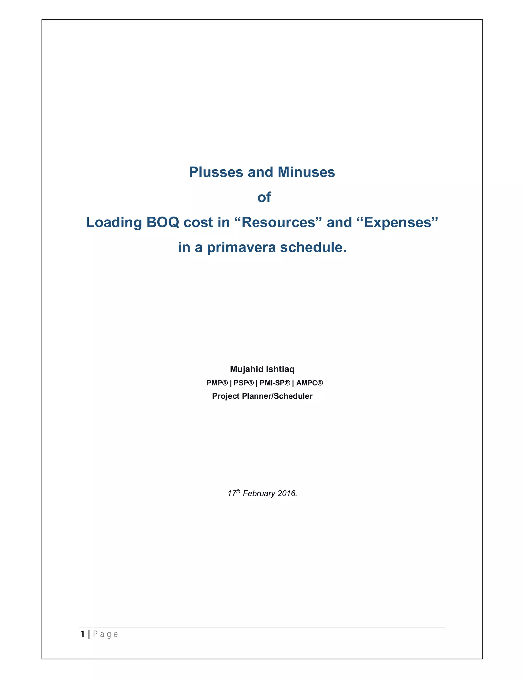 Loading cost in primavera schedule using resources and expenses r01 | PDF