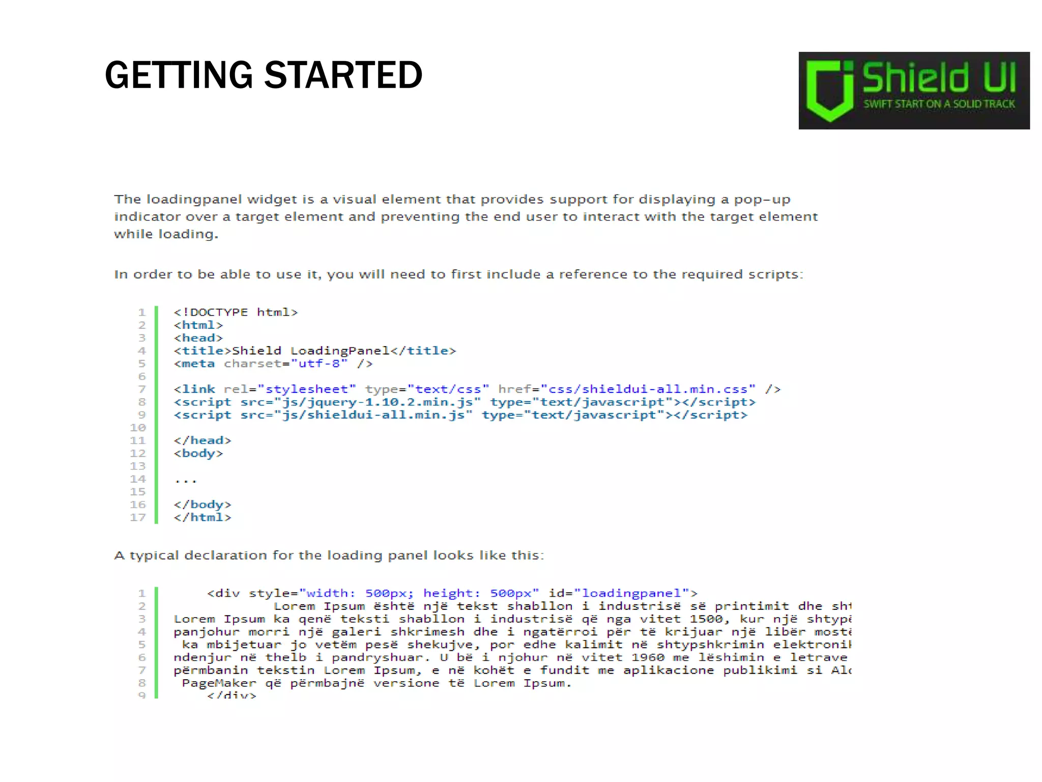 Shield UI: Loading panel | PPTX | Web Development | Internet