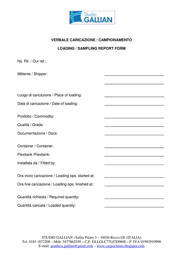 LOADING AND SAMPLING FORM SG | PDF