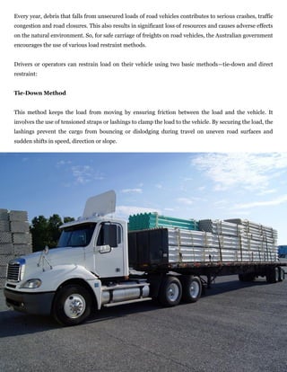 Load Restraint Methods for Safe Carriage of Freights on Road Vehicles—A ...