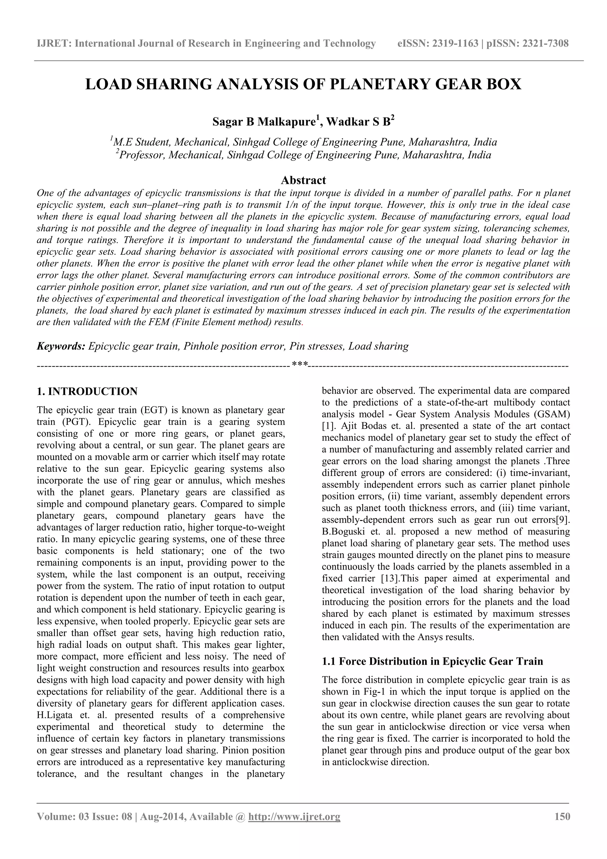Load sharing analysis of planetary gear box | PDF