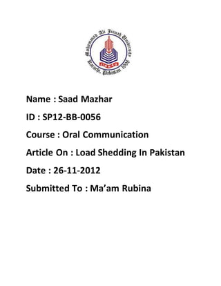 Load Shedding in Pakistan | PDF