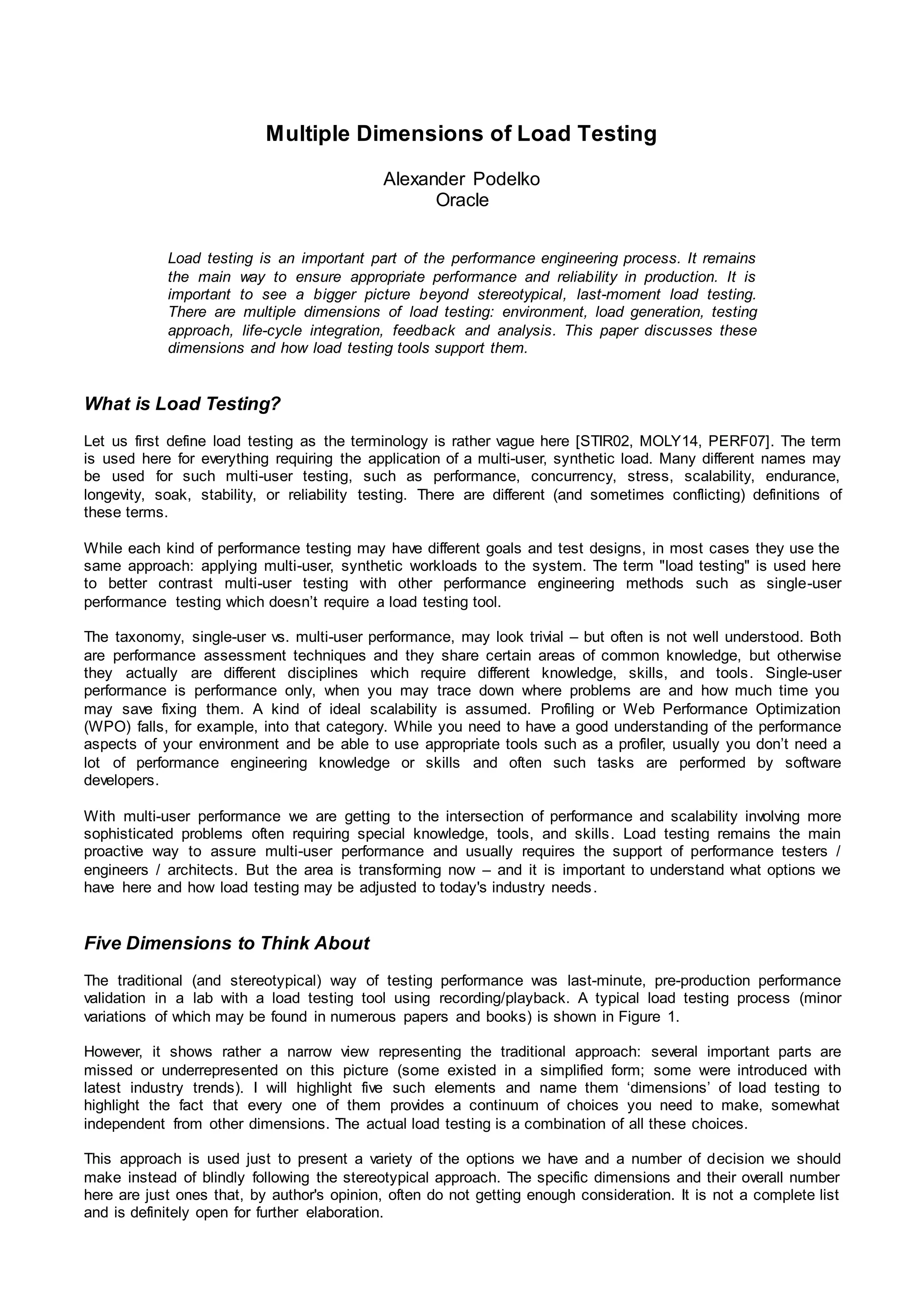 Multiple Dimensions of Load Testing, CMG 2015 paper | DOCX | Cloud ...