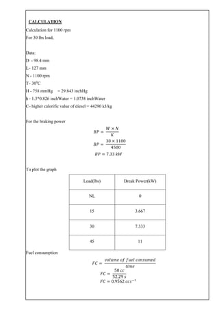 Load test on a perkins diesel engine | PDF