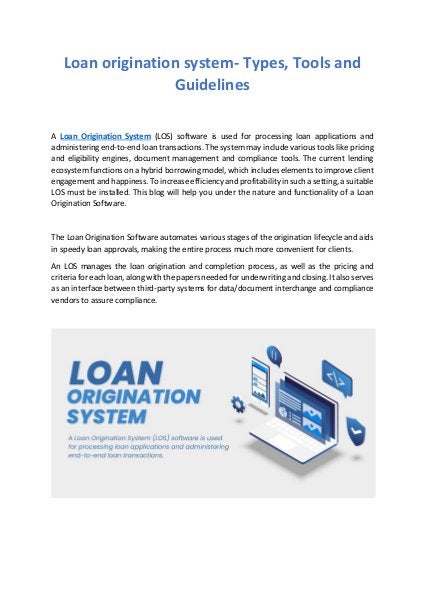 Loan origination system- Types, Tools and Guidelines | PDF
