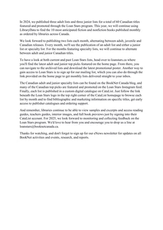 Transcript: New from BookNet Canada for 2025: Loan Stars | PDF