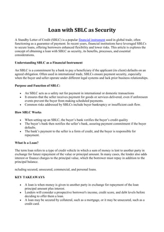 Loan with SBLC as Security . | PDF