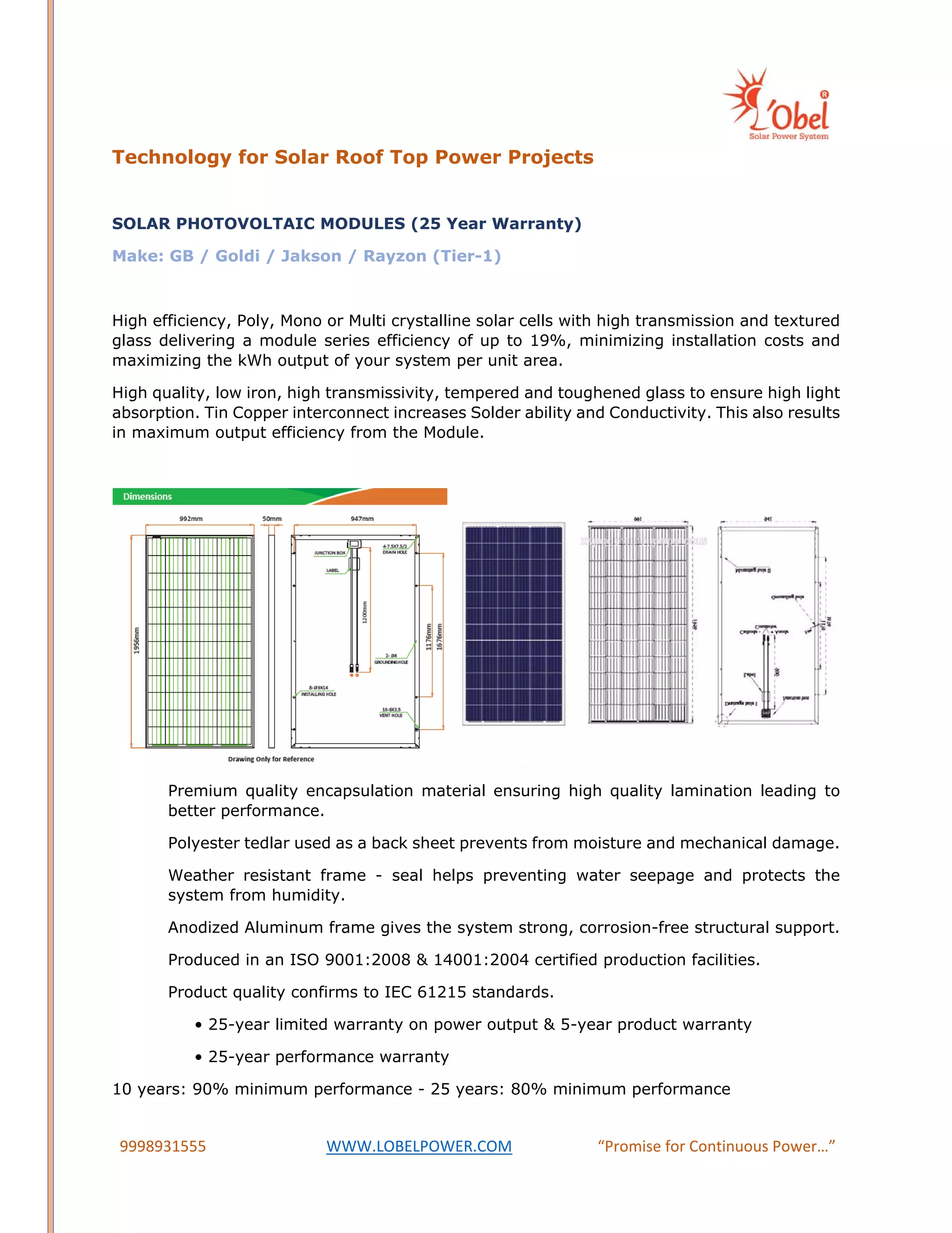 Lobel Solar Latetst Specification | PDF