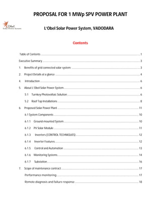 Lobel proposal for 1 mw crystalline pv solar power plant | PDF