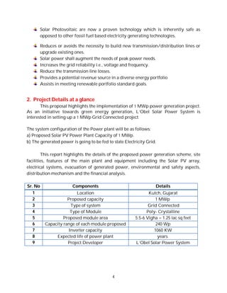 Lobel proposal for 1 mw crystalline pv solar power plant | PDF