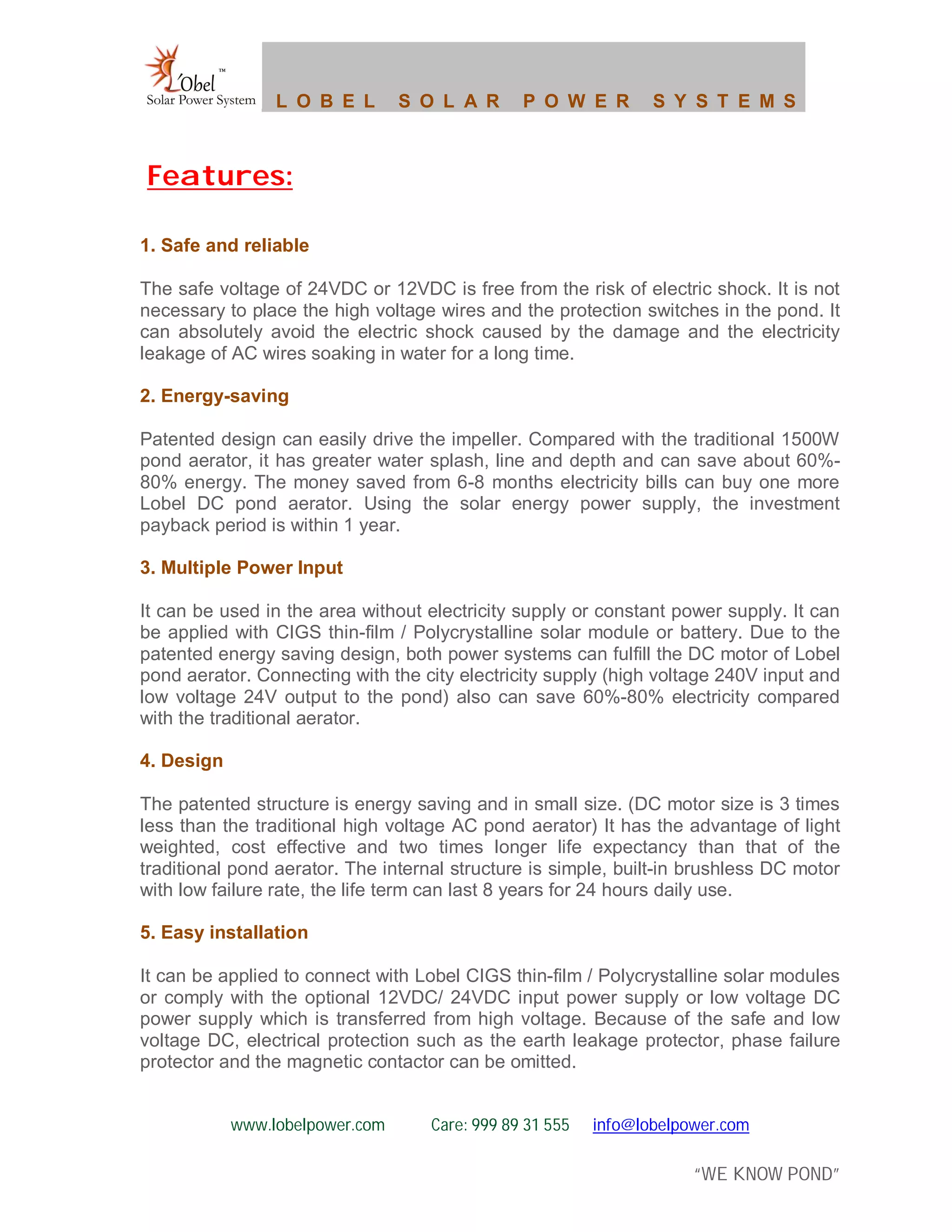 Lobel solar aerator for aquaculture | PDF
