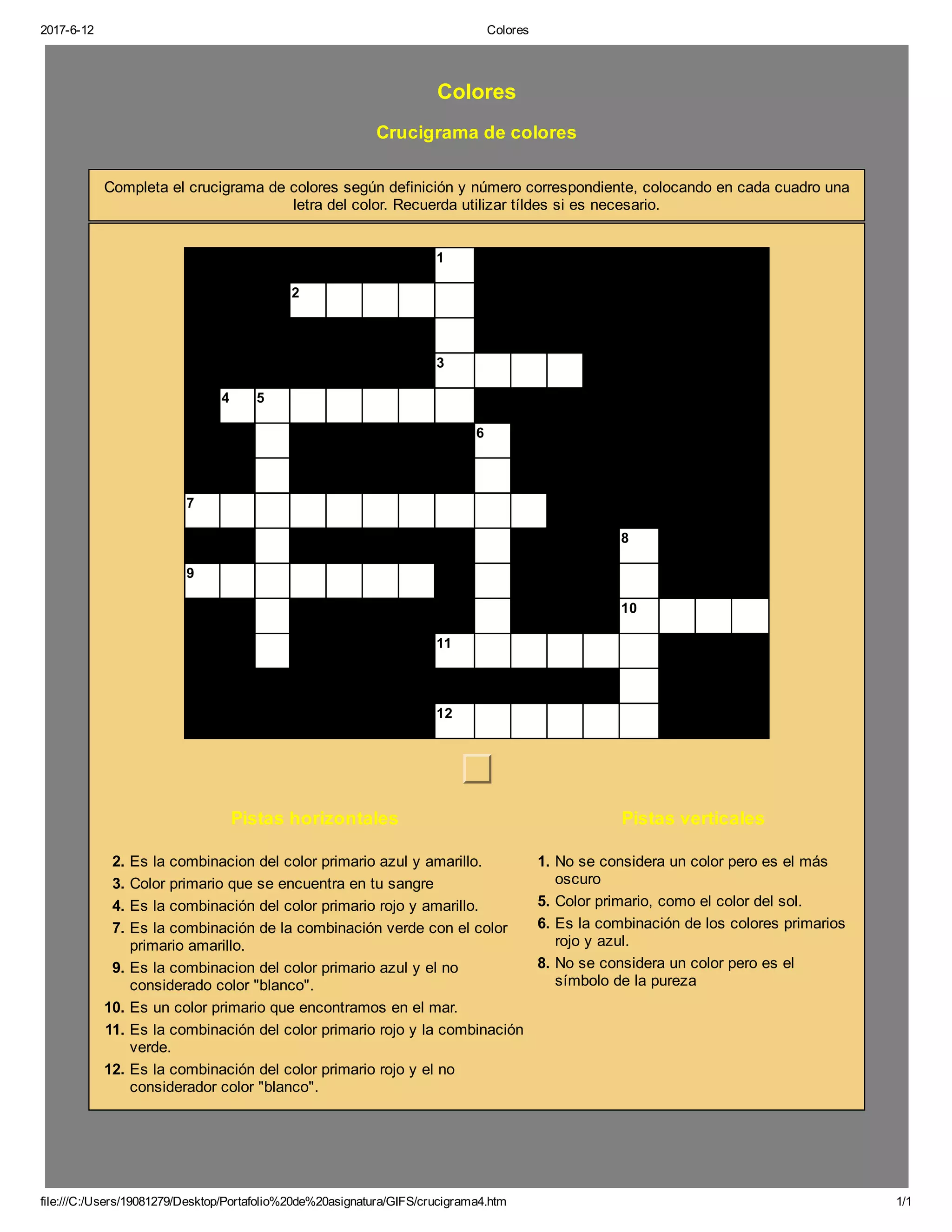 Crucigrama de colores | PDF