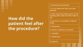 procedure in prefrontal lobotomy and the history of lobotomy | PPTX