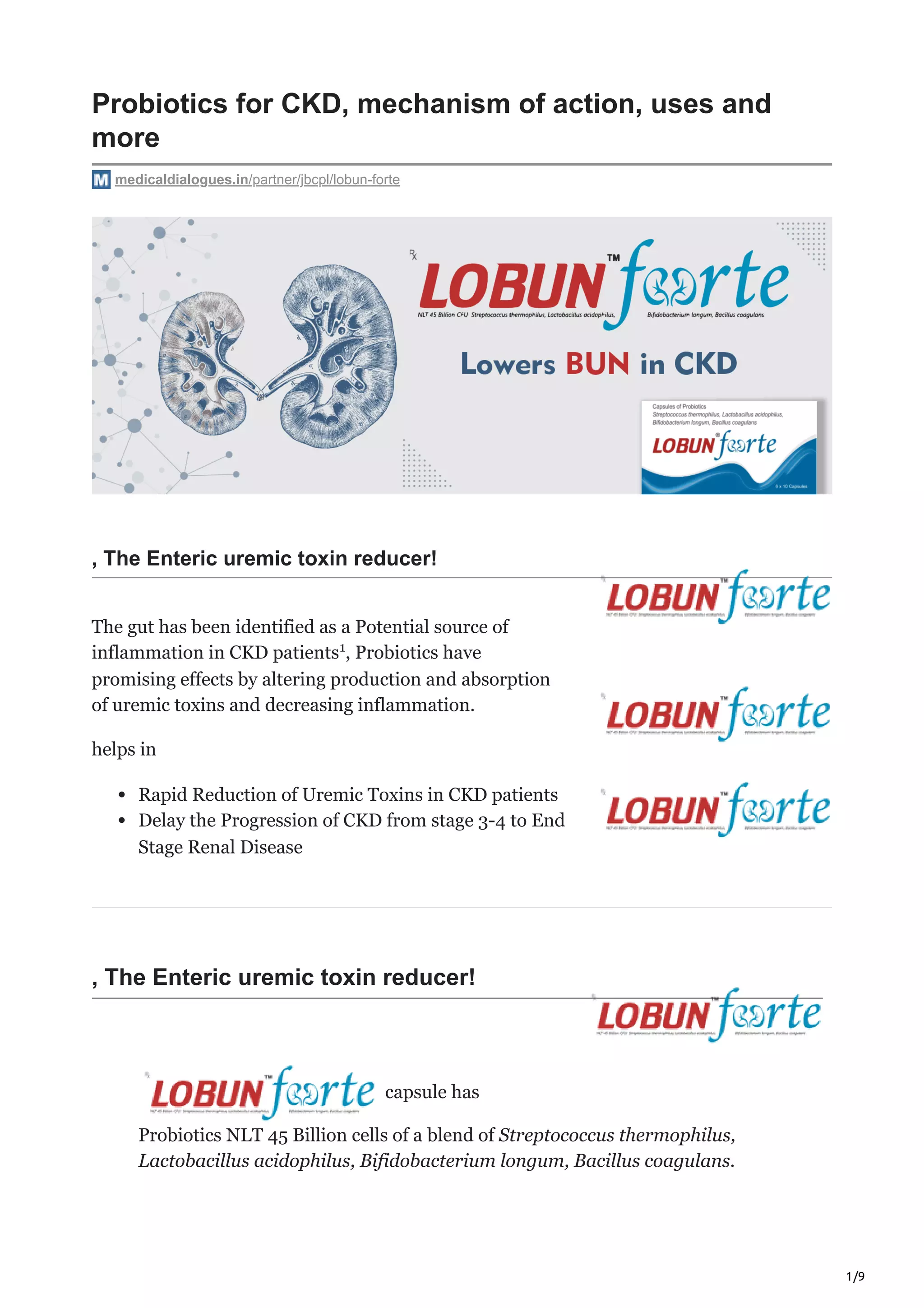 Lobun Forte: Probiotics for CKD | PDF