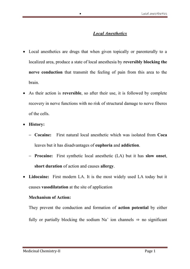 Local-Anesthetics.docx | Pharmaceutical Drugs | Medical Health