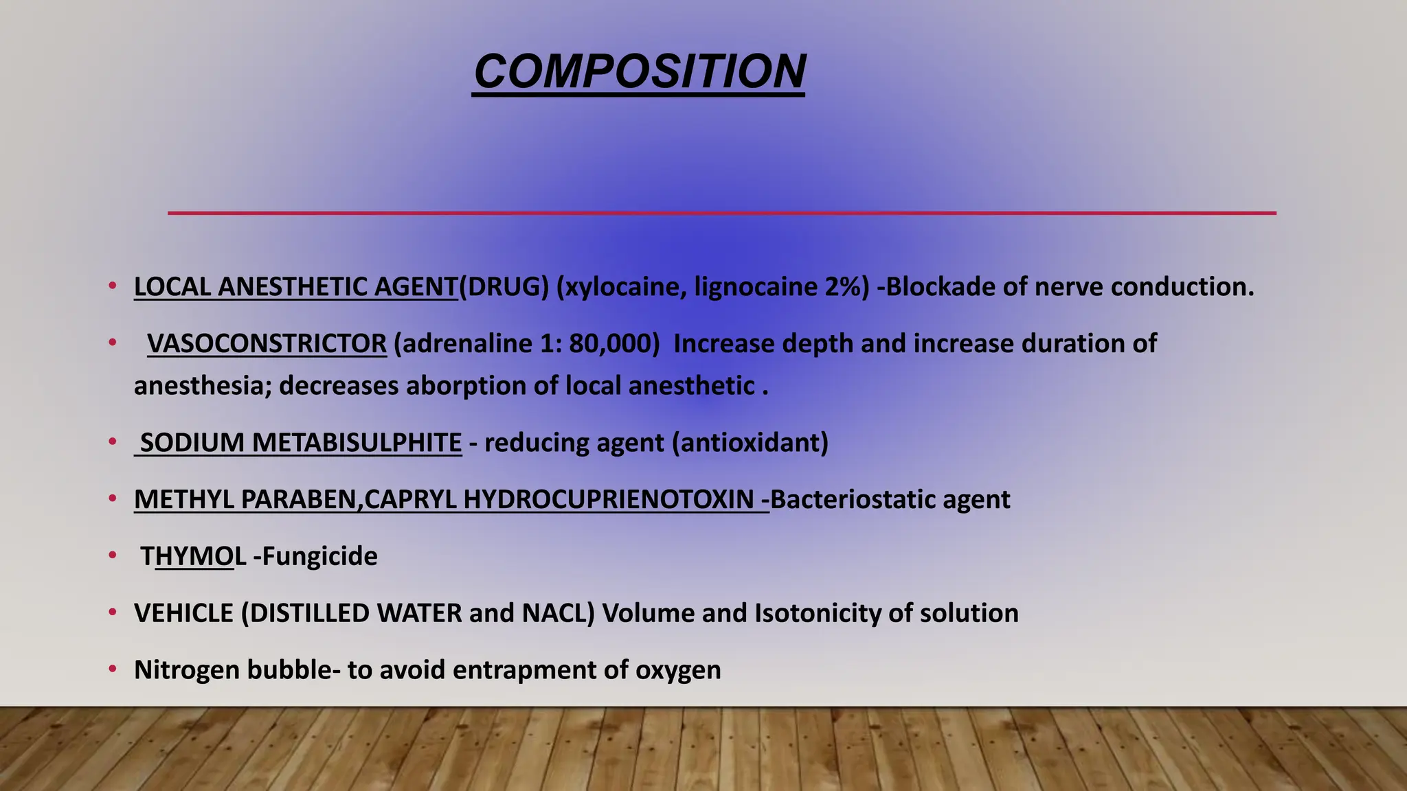 LOCAL ANAESTHESIA classification, contents , indication and ...