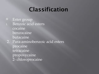 LOCAL ANESTHESIA ITS TYPES/ CLASSIFICATION/ MECHANISM OF ACTION USES ...