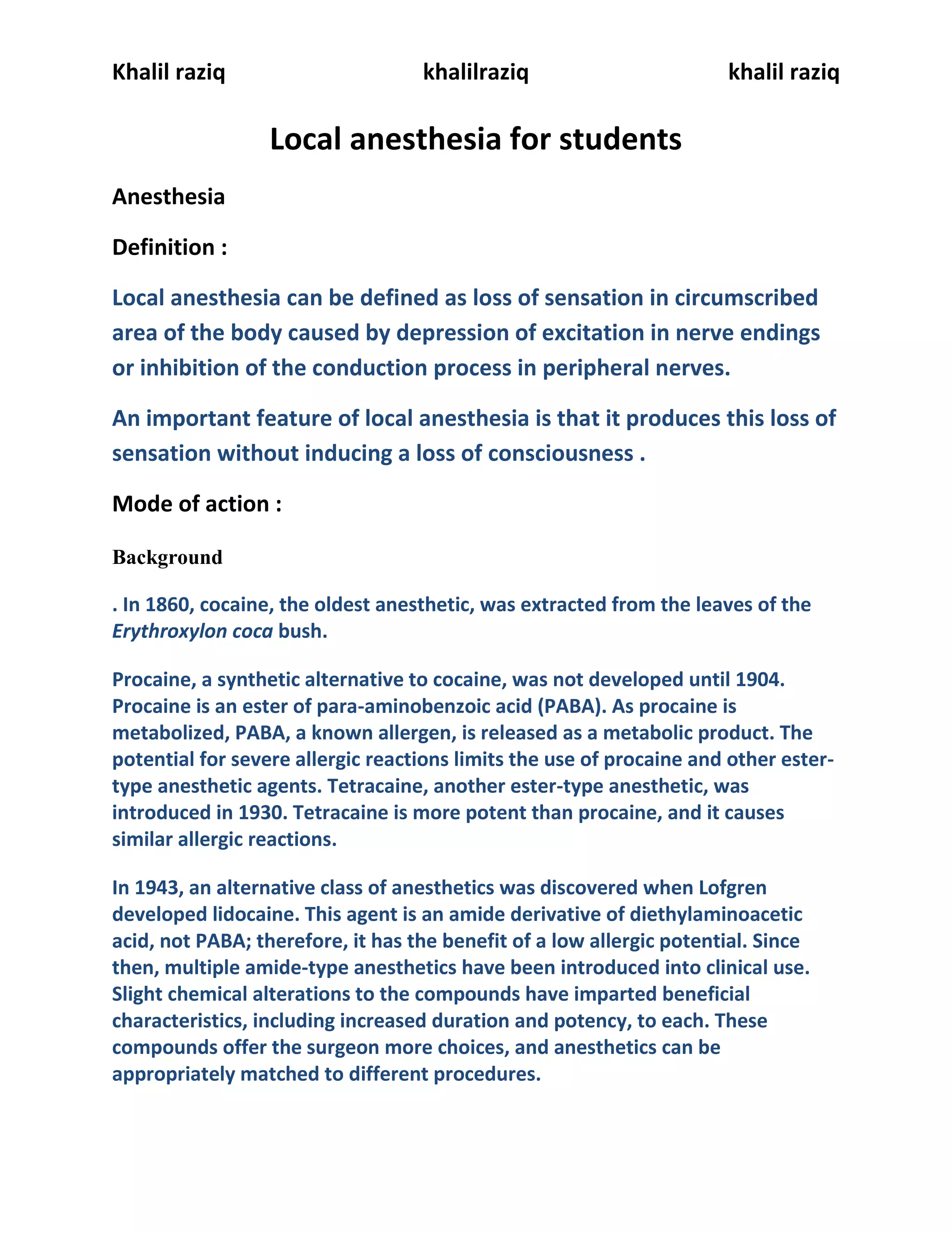 Local anesthesia for students | PDF