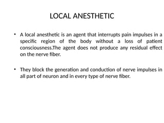 role of local anesthitic instrument in the field of medicine | PPT