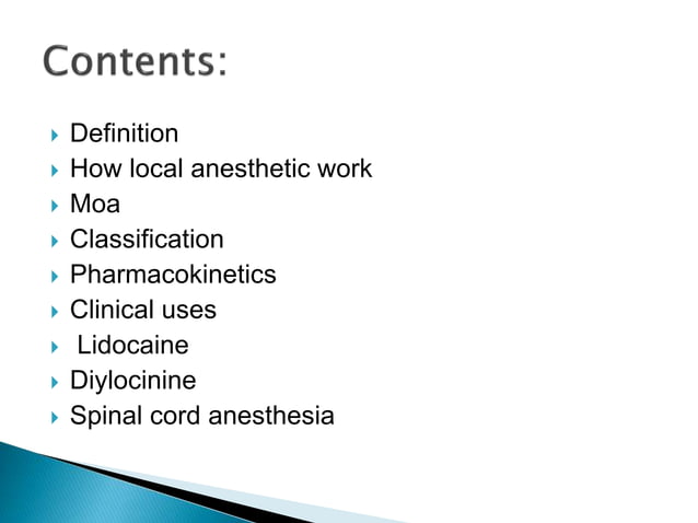 Local anesthetics and techniques of anesthesia | PPTX | Brain and ...