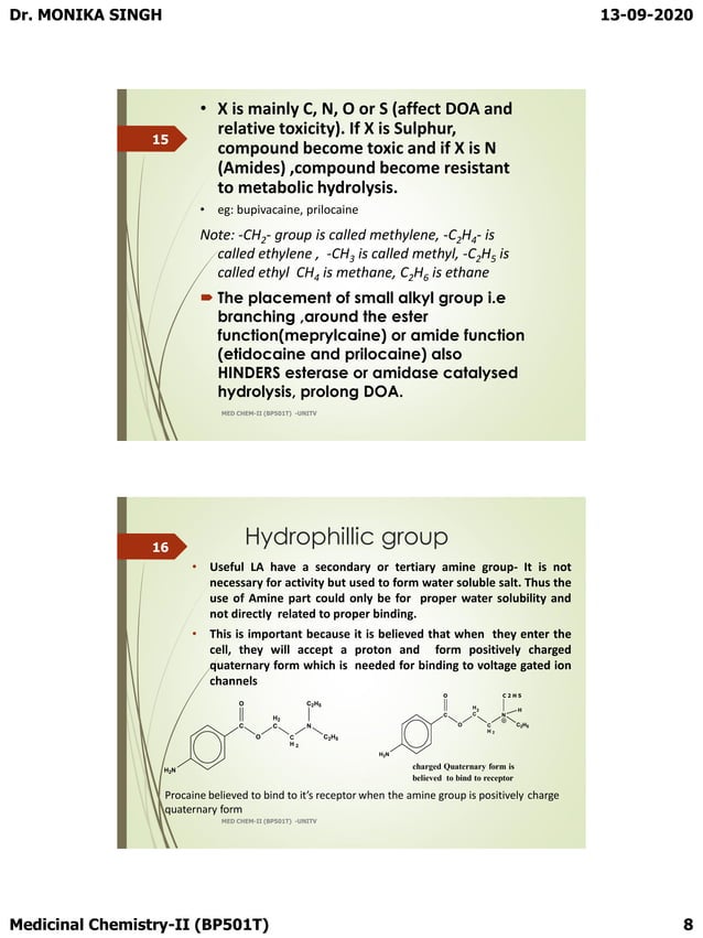 Local Anesthetics SAR part 2 by Dr. MONIKA SINGH as per PCI syllabus ...