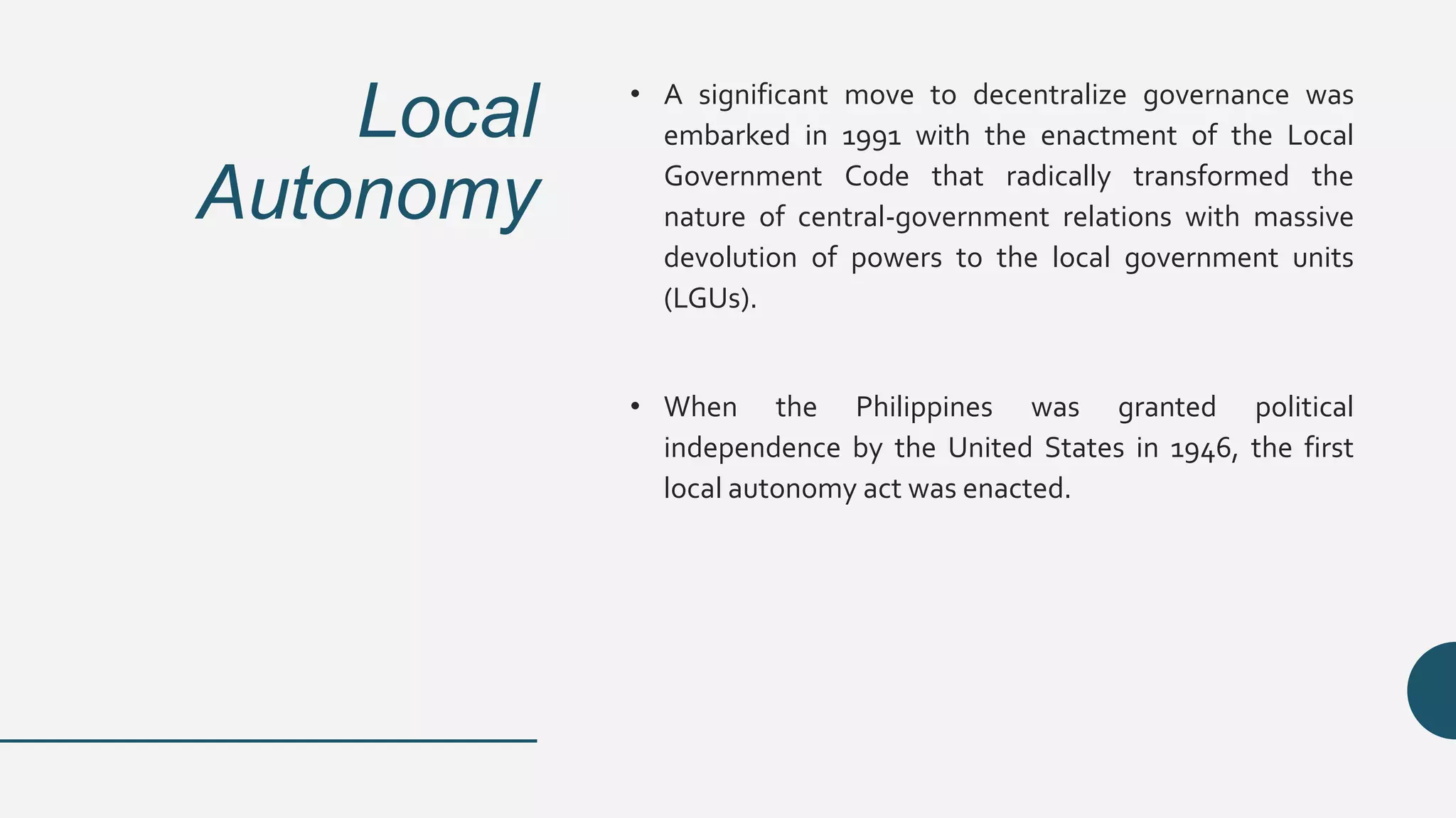 Local autonomy, decentralization and related concepts | PPTX