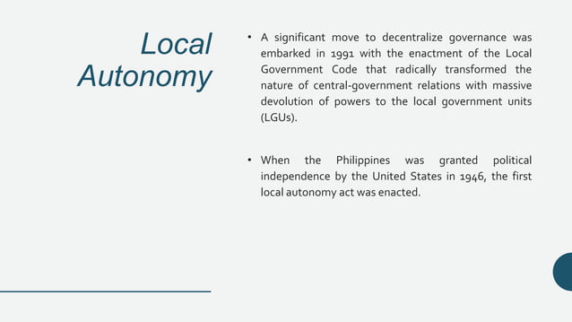Local autonomy, decentralization and related concepts | PPTX