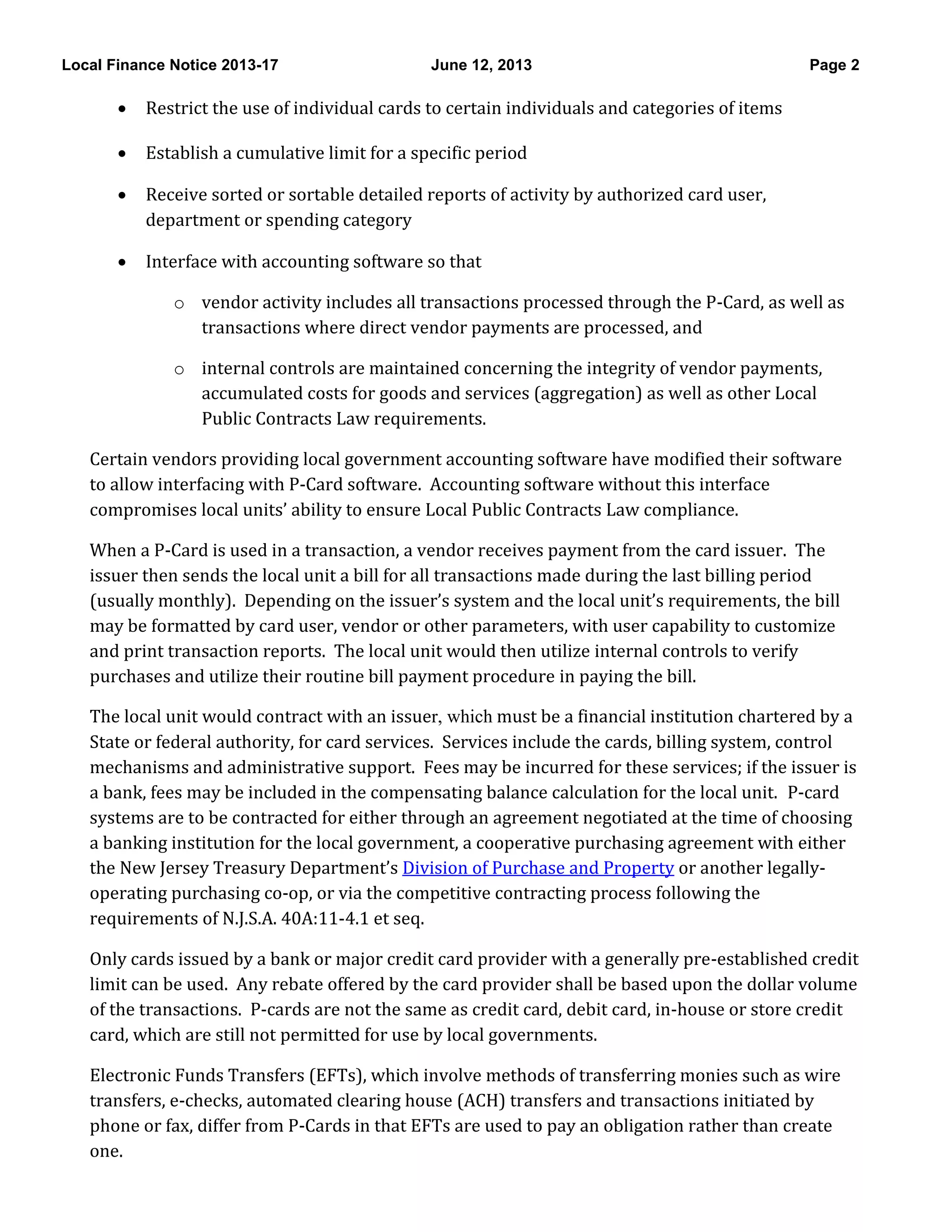 NJ Local Finance Board procurement card notice | PDF