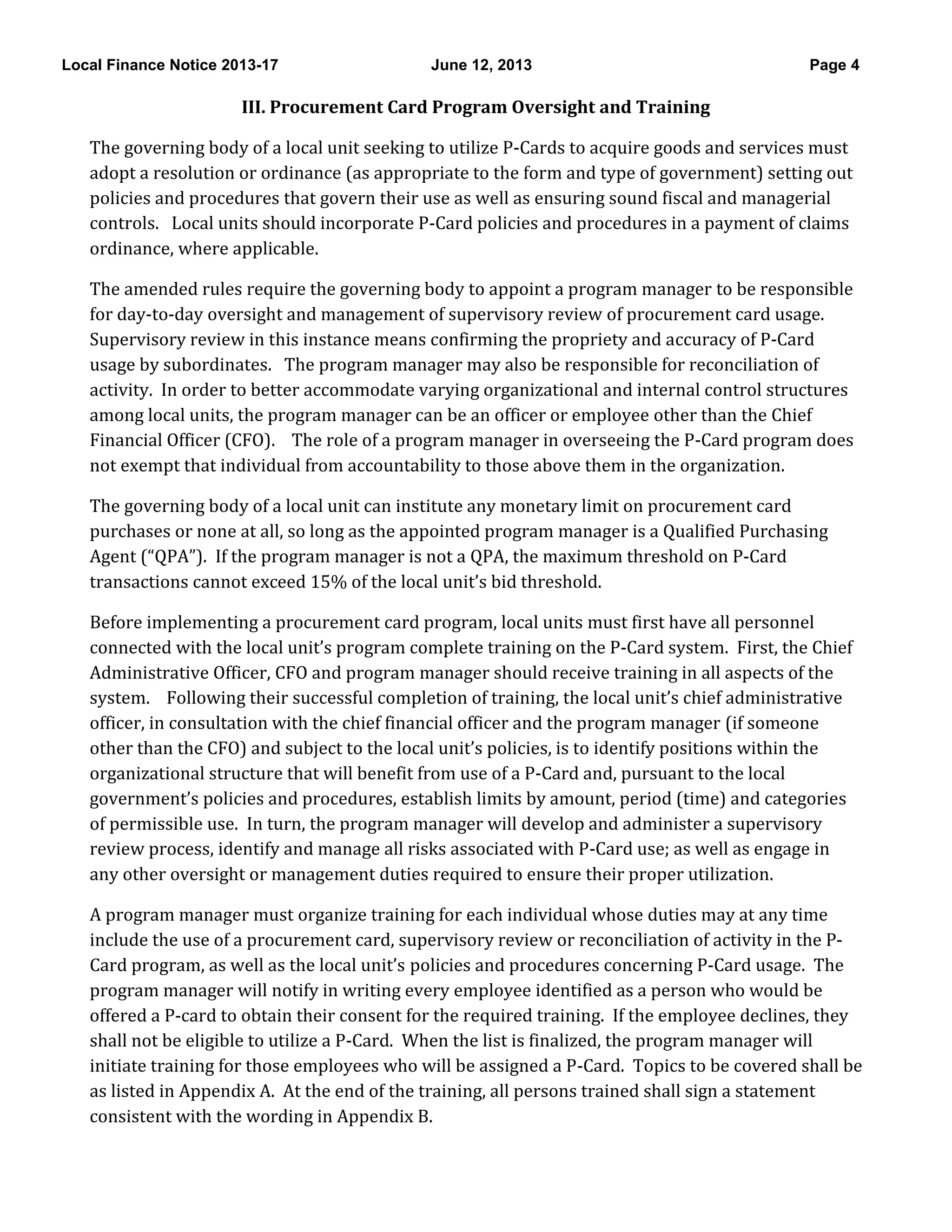 NJ Local Finance Board procurement card notice | PDF