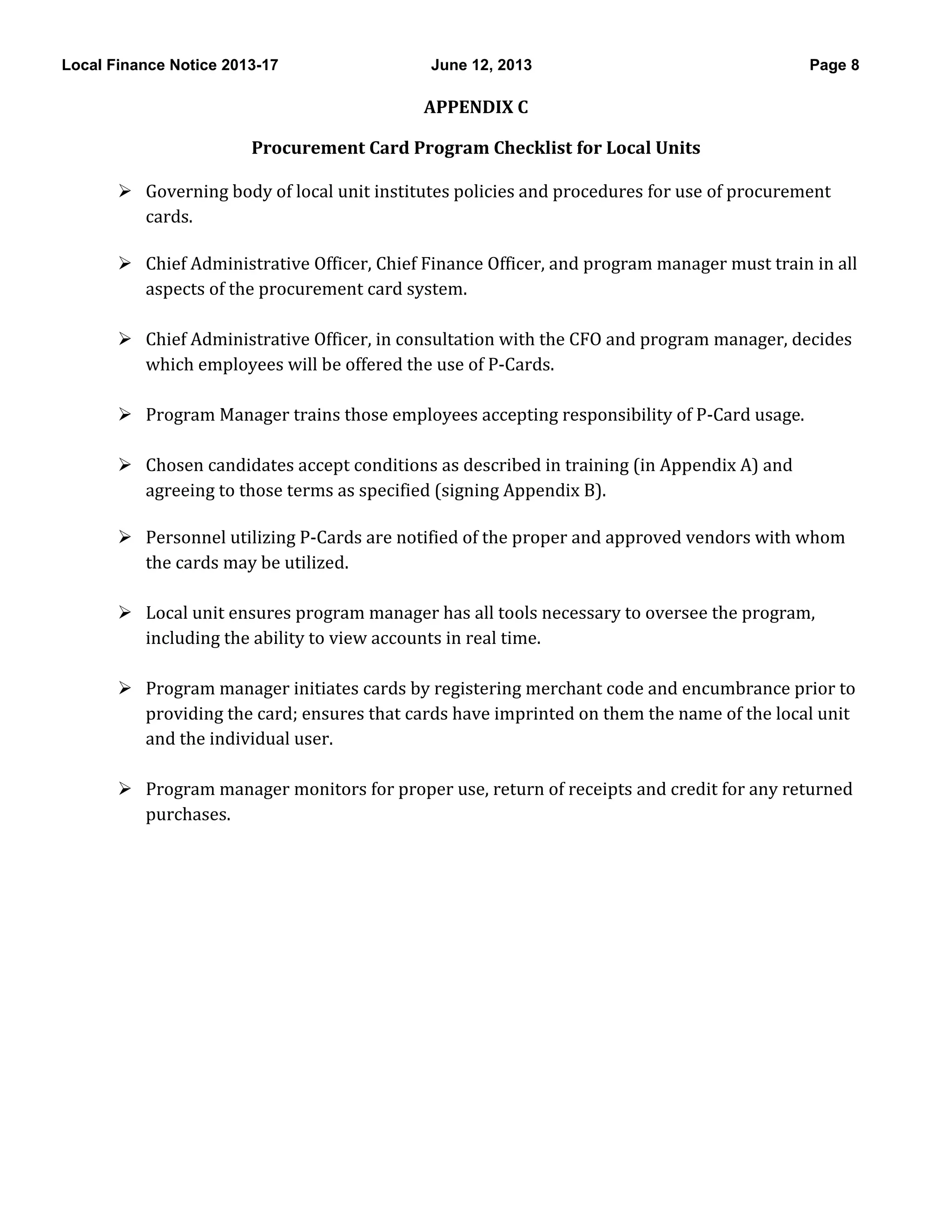 NJ Local Finance Board procurement card notice | PDF