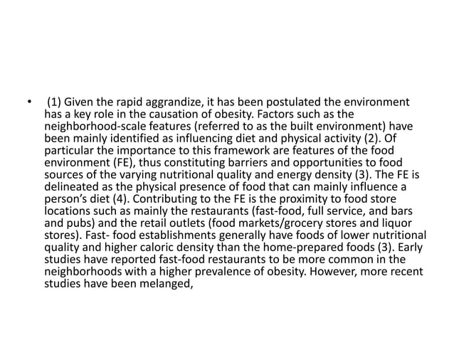 Local food environment and obesity | PPTX | Food Industry | Industries
