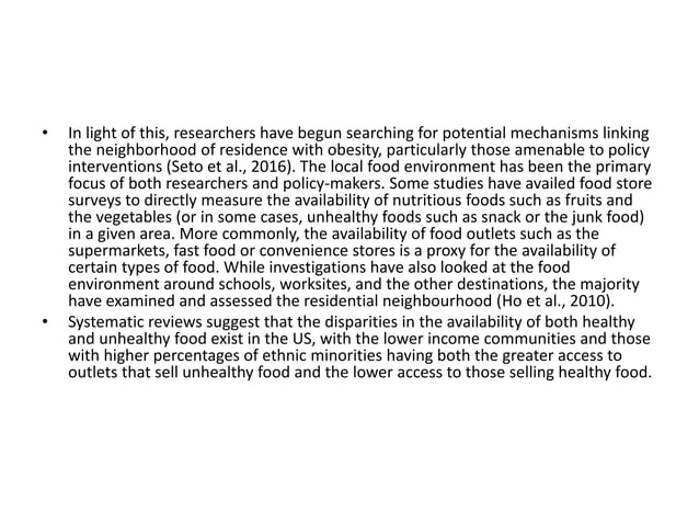 Local food environment and obesity | PPTX | Food Industry | Industries