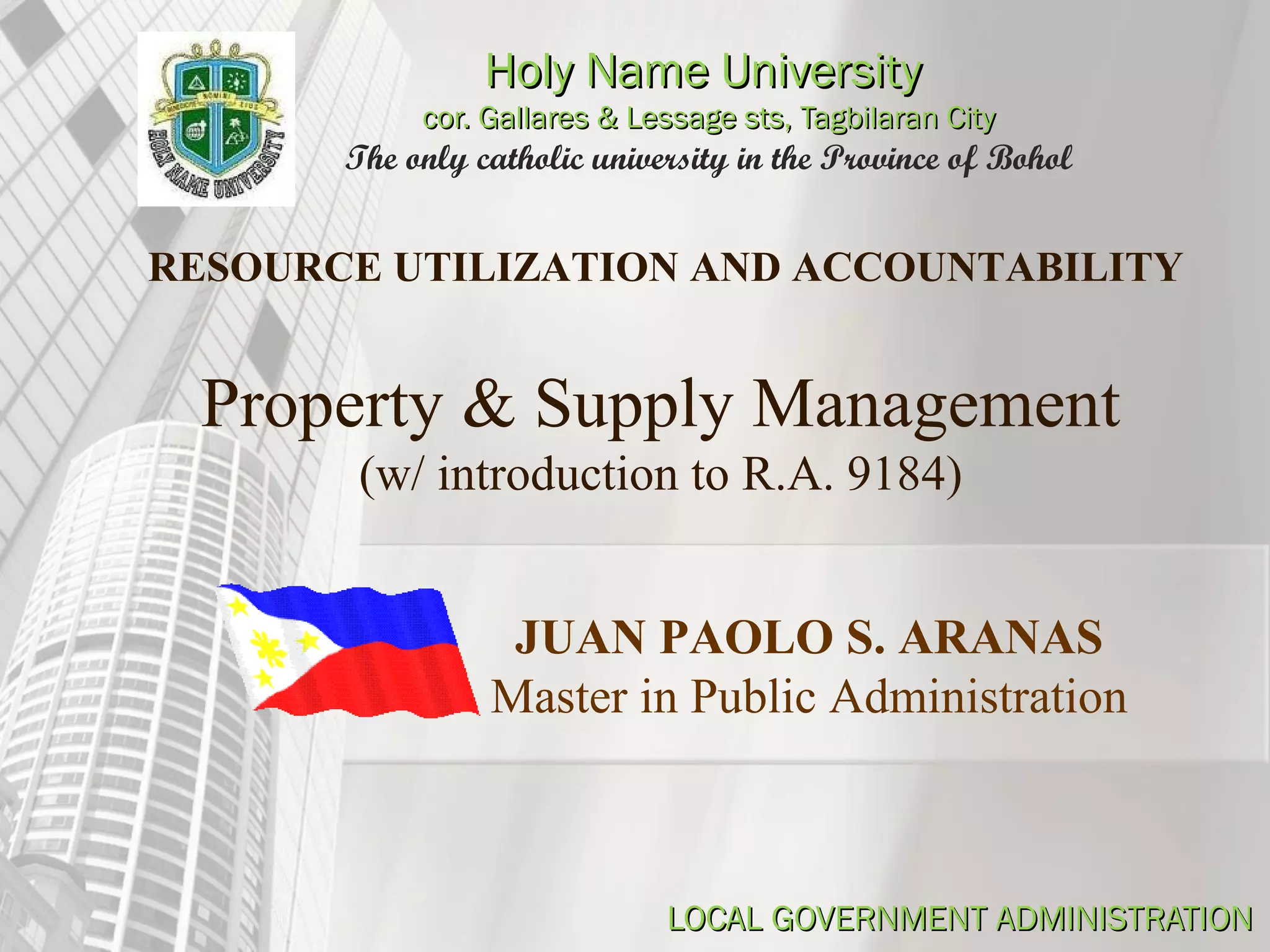 Property and Supply Management w/ introduction to R.A. 9184 Government ...