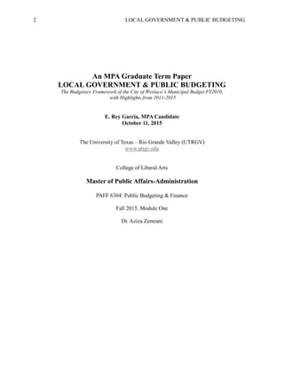 Local Government and Public Budgeting | PDF