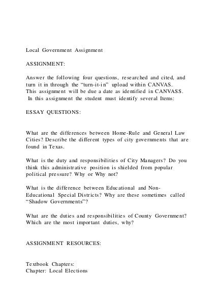 Local Government AssignmentASSIGNMENTAnswer the followi | DOCX