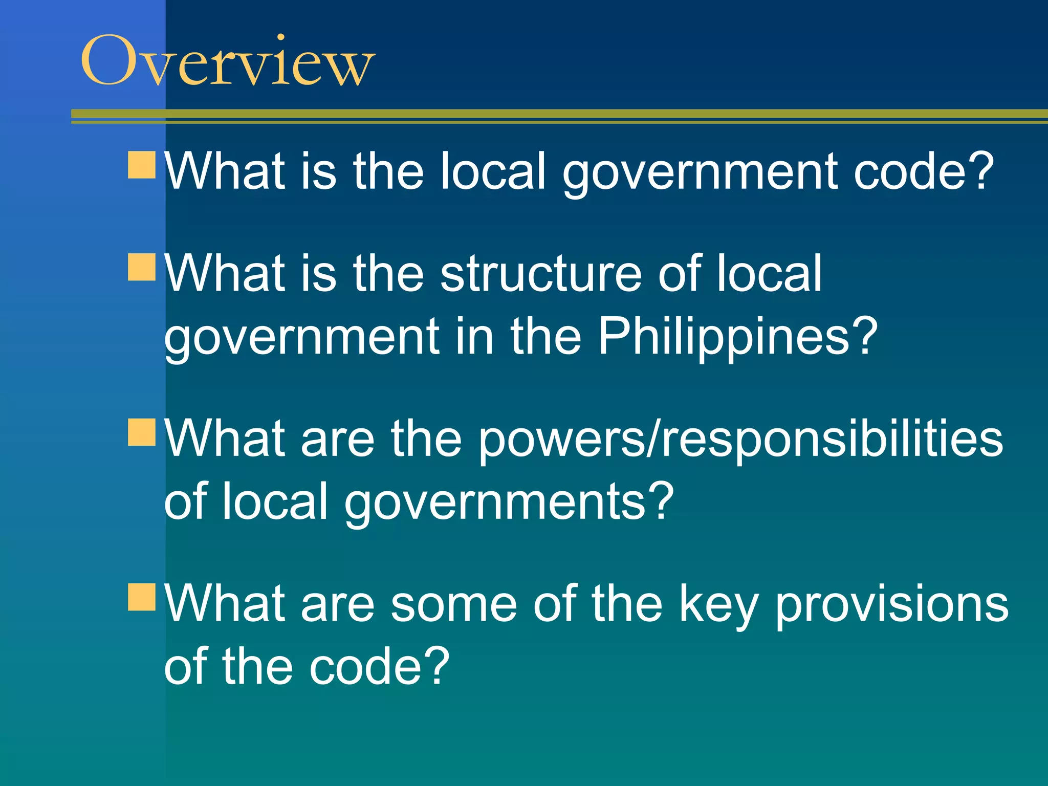 The Philippine Local Government Code | PPT