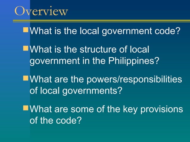 The Philippine Local Government Code | PPT | Developmental Sites | Real ...