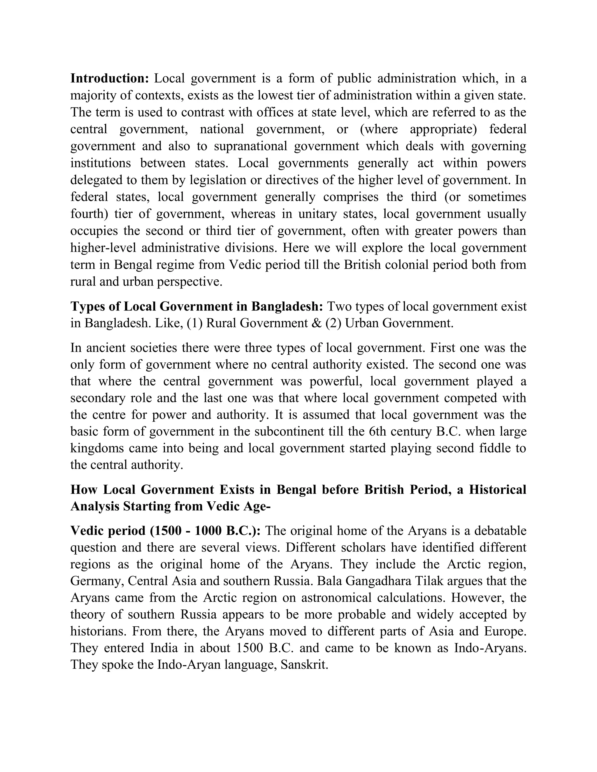 Local government history in bengal | PDF