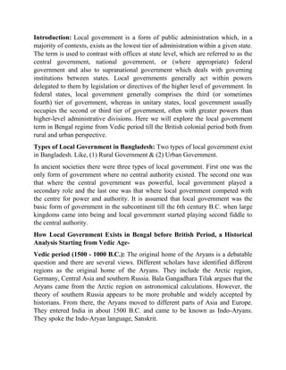 Local government history in bengal | PDF