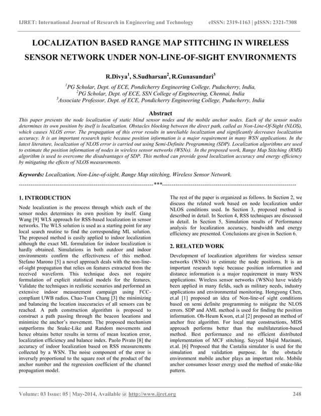 Localization Based Range Map Stitching In Wireless Sensor Network Under Non Line Of Sight