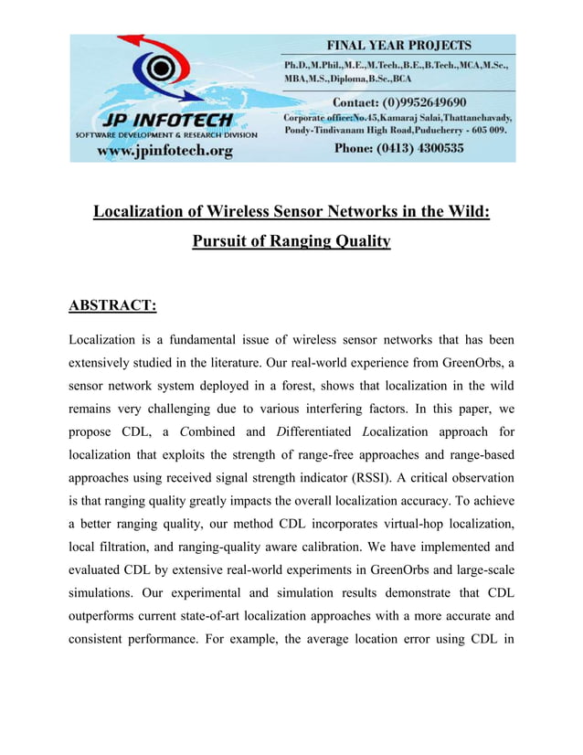 Localization of wireless sensor networks in the wild pursuit of ranging quality | PDF