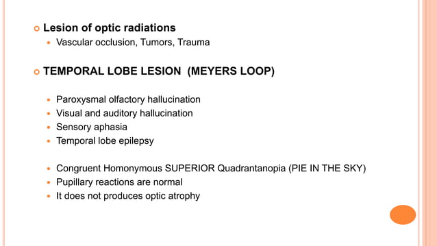 Localizing signs for lesion of visual pathway | PPTX