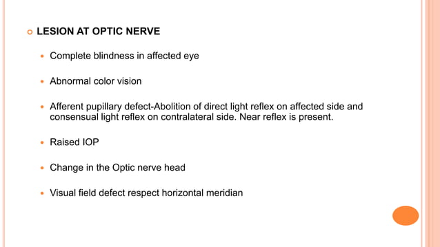Localizing signs for lesion of visual pathway | PPTX