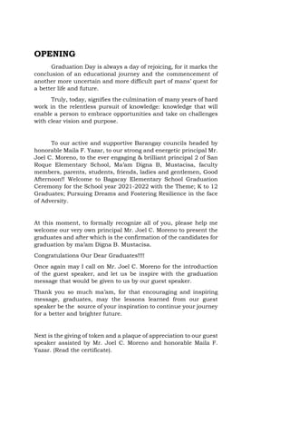 Graduation ceremony script for elementary | DOCX