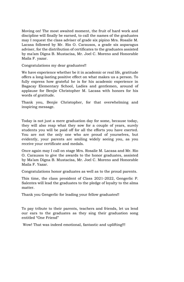 Graduation ceremony script for elementary | DOCX