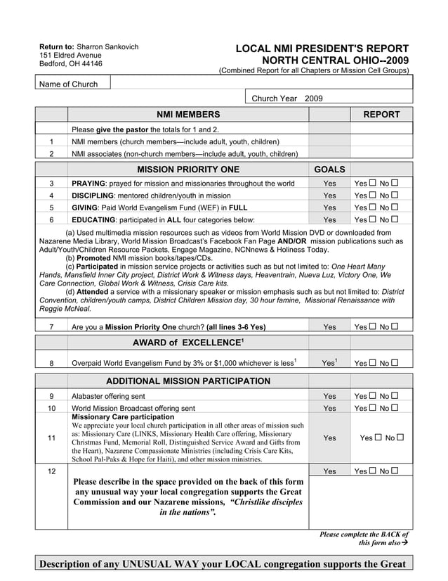 Local NMI annual report form--Word, secretary | DOC | Non-Profit ...