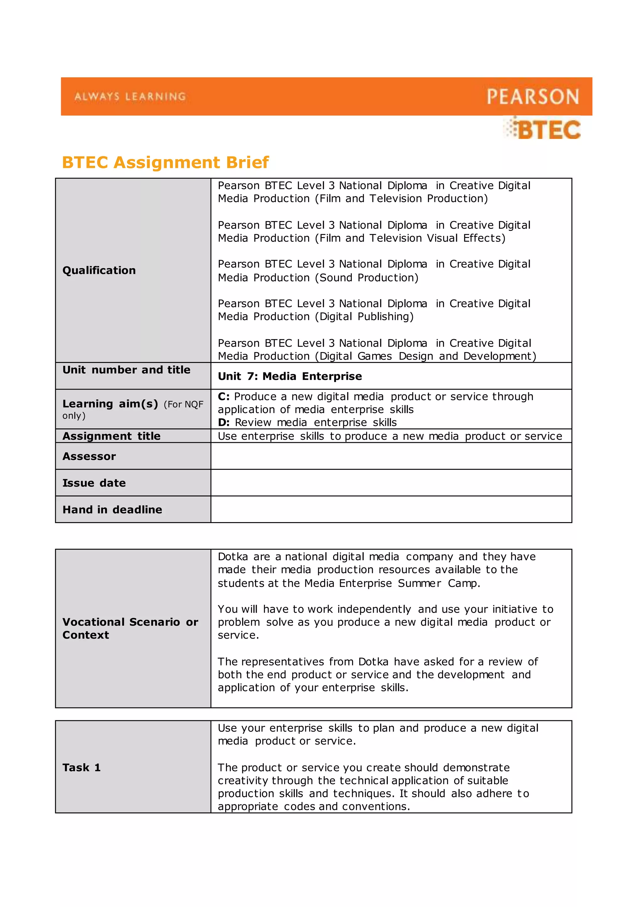 Learning Aim C and D Brief | DOCX