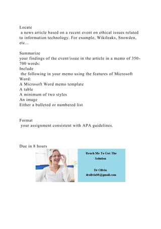 Locate a news article based on a recent event on ethical issues re.docx