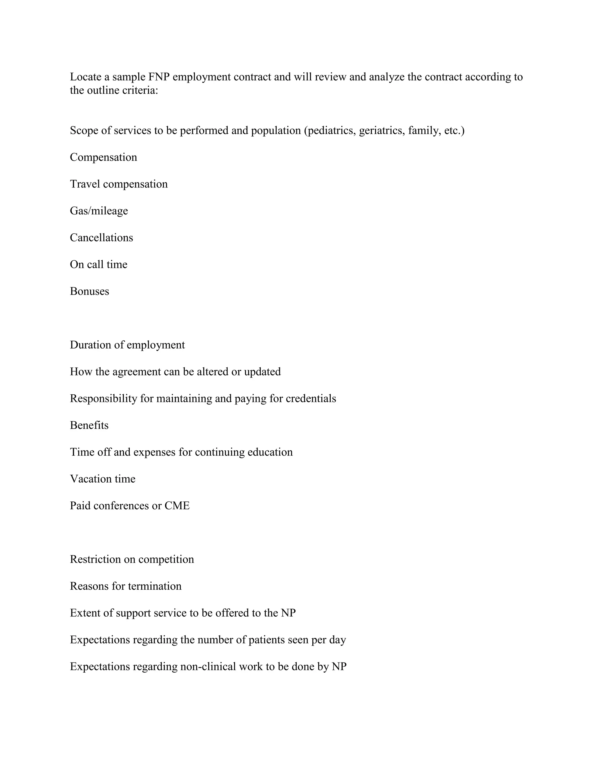 Locate a sample FNP employment contract and will review and analyze th.docx