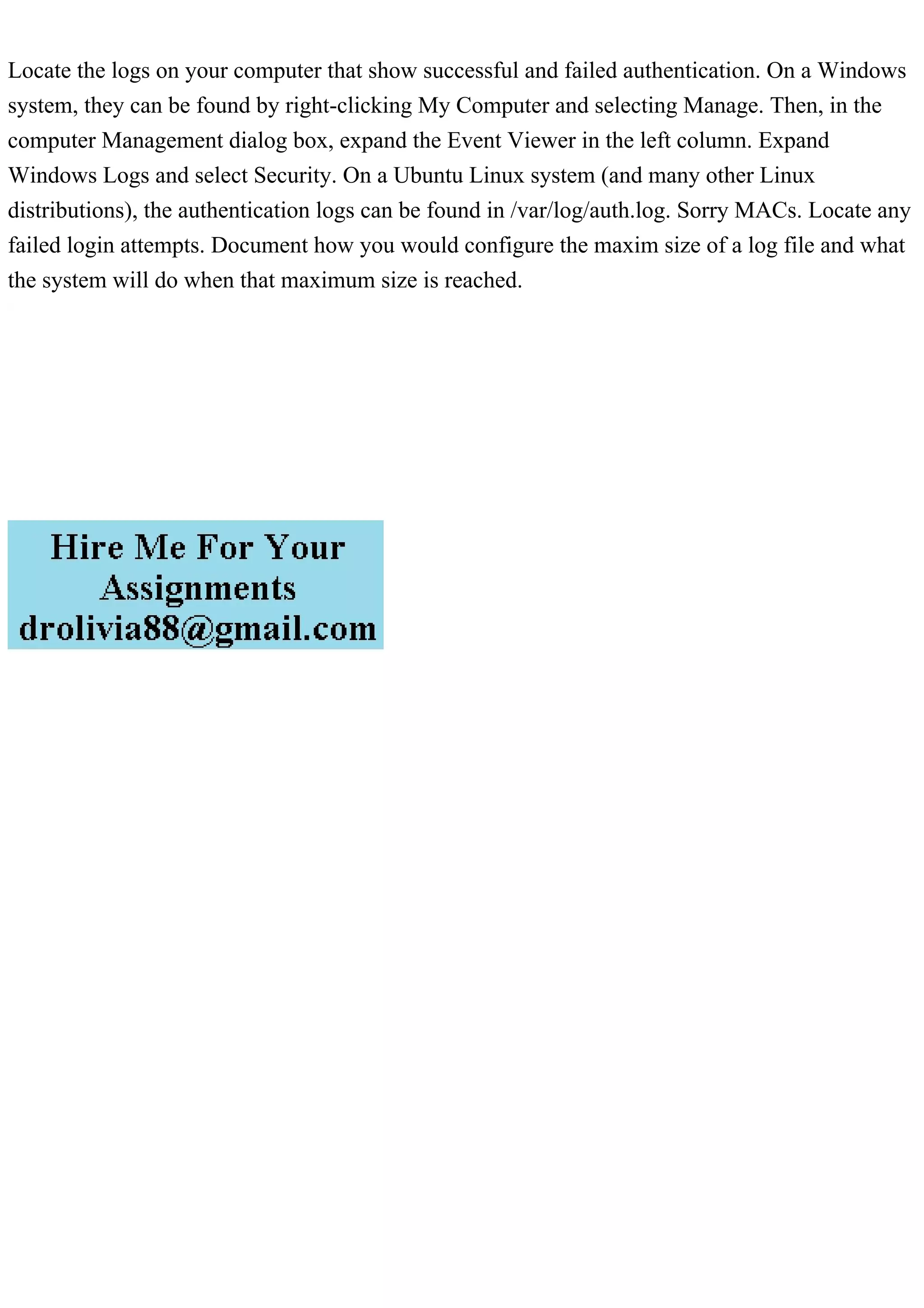 Locate the logs on your computer that show successful and failed aut.pdf